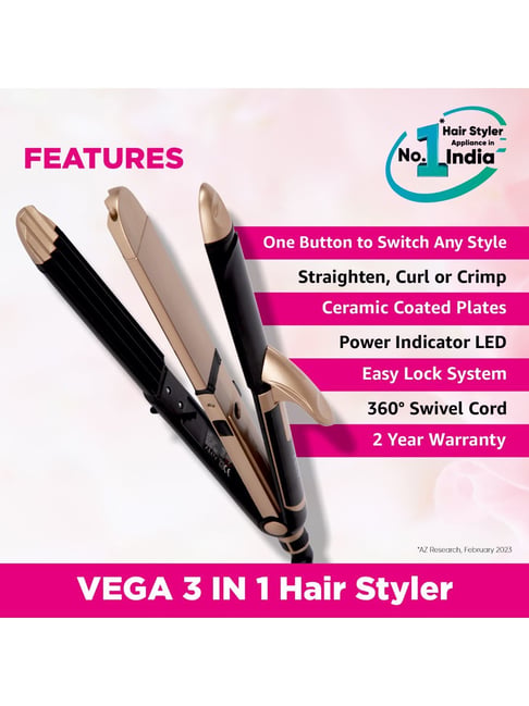 Buy Vega VHSCC-01 3 In 1 45 W Ceramic Coated Hair Styler (Black) Online ...