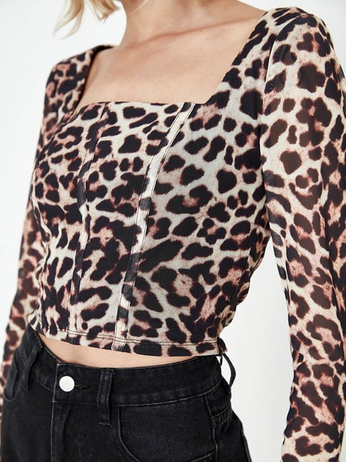 Cover Story Brown Animal Print Crop Top