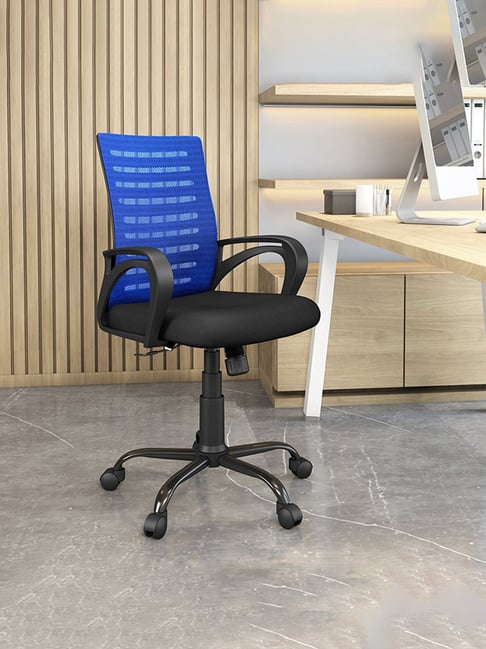 Nilkamal Giza Blue Black Fabric Ergonomic Mid Back Office Chair with Height Adjustable