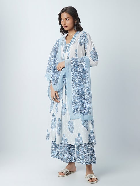 Zuba by Westside Blue A-Line Floral Patterned Kurta-Zuba-Clothing-TATA CLIQ