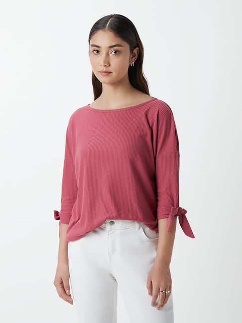 LOV by Westside Desert Rose Self-Striped Top