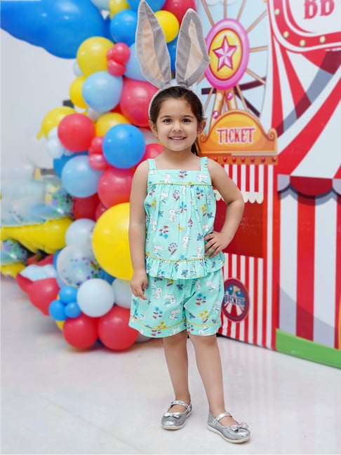 Budding Bees Kids Turquiose Printed Top with Shorts