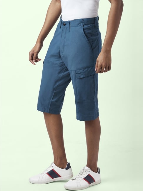 Buy Urban Ranger By Pantaloons Blue Cotton Slim Fit Cargo Shorts for ...