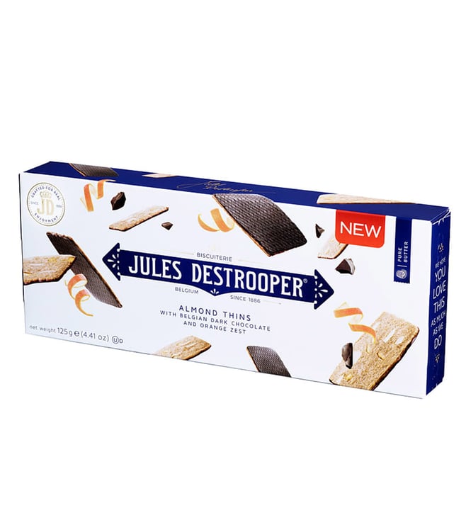 Jules Destrooper Almond Thins With Belgian Dark Chocolate & Orange Zest ...