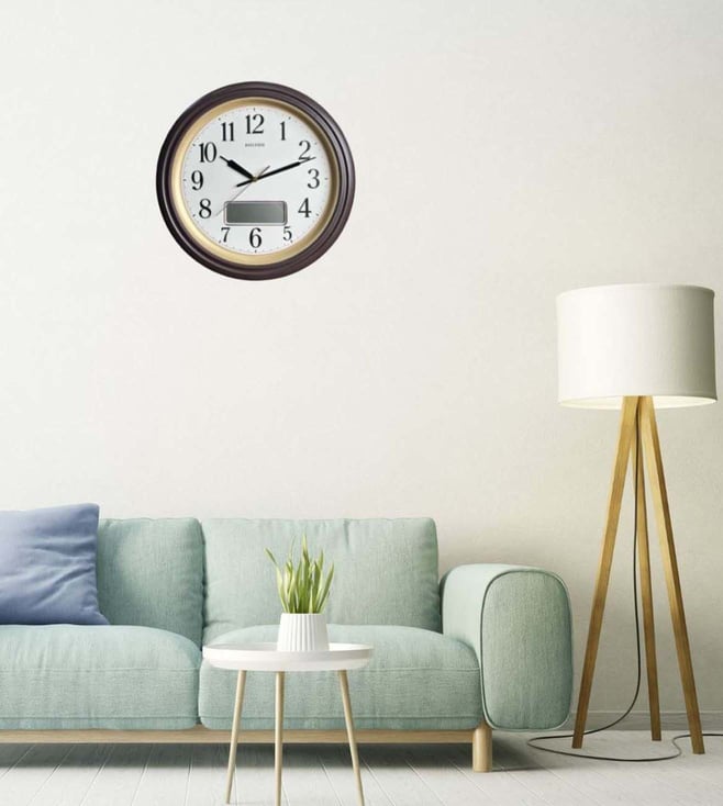 RHYTHM Brown Plastic Analog-Digital Wall Clock