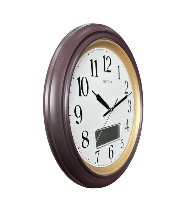 RHYTHM Brown Plastic Analog-Digital Wall Clock