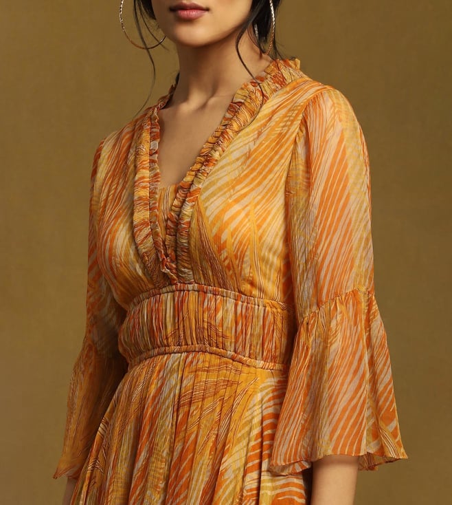 Buy Ritu Kumar Rust Botanic Print Asymmetric Long Dress for Women ...