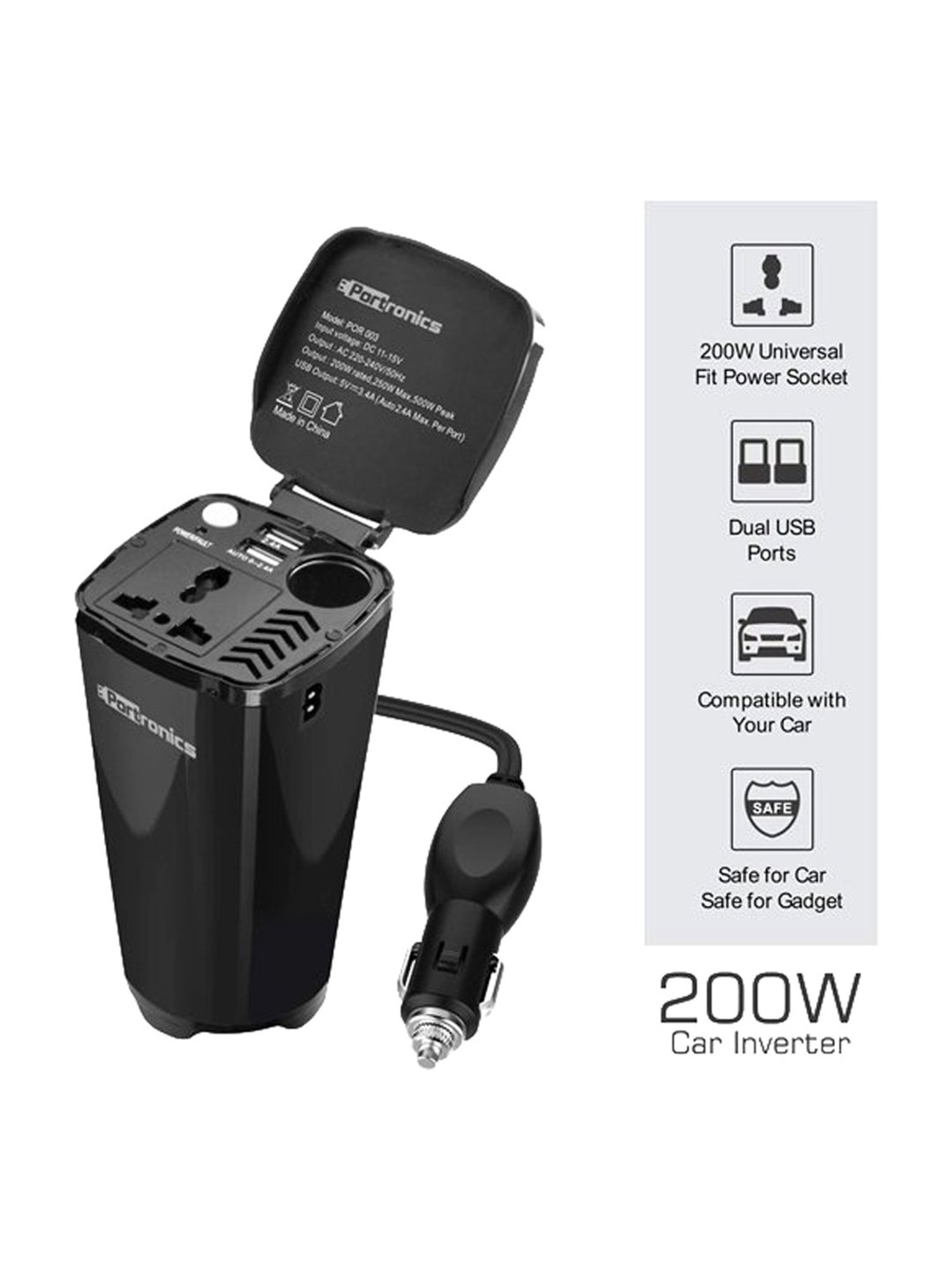 Portronics CarPower One POR 003 200W Car Inverter (Black)