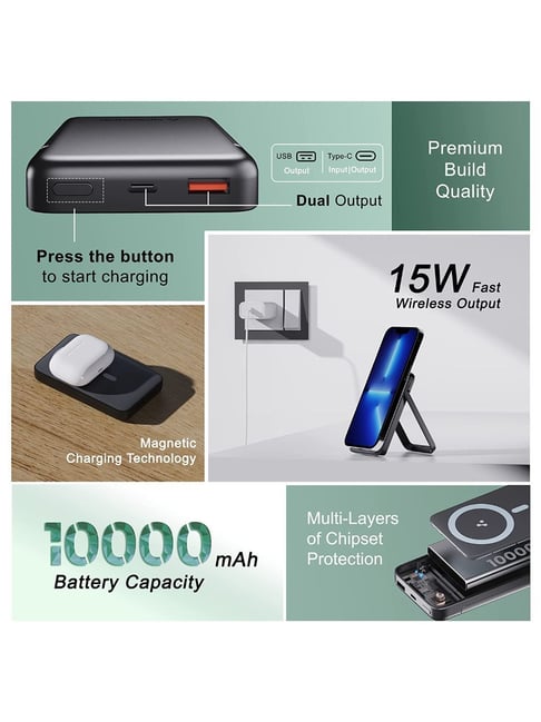 Buy Ambrane 10000 mAh Wireless Power Bank - Black Online At Best Price ...