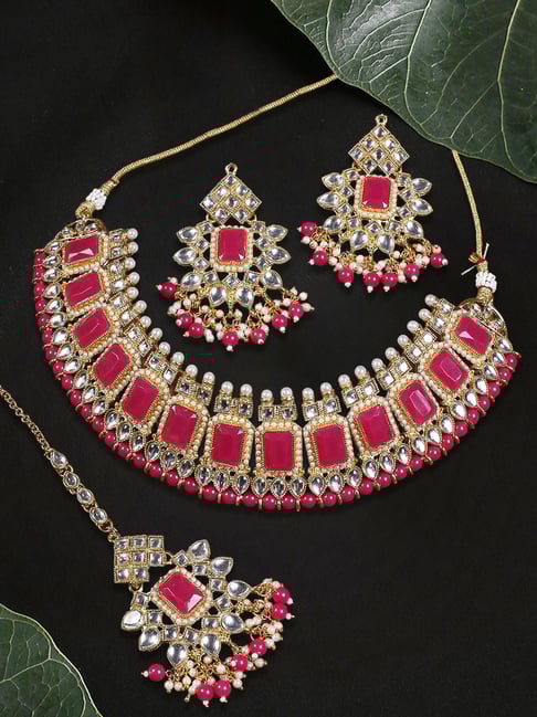 Buy OOMPH Jewellery Rani Pink Stone Kundan Set Online At Best Price Tata CLiQ