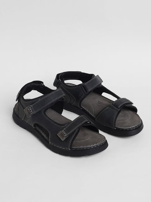 SOLEPLAY by Westside Black Double Band Leather Sandals