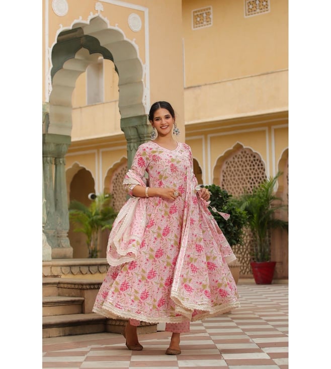 Buy Cotton Floral Print Angrakha Suit Set for Women Online @ Tata CLiQ ...