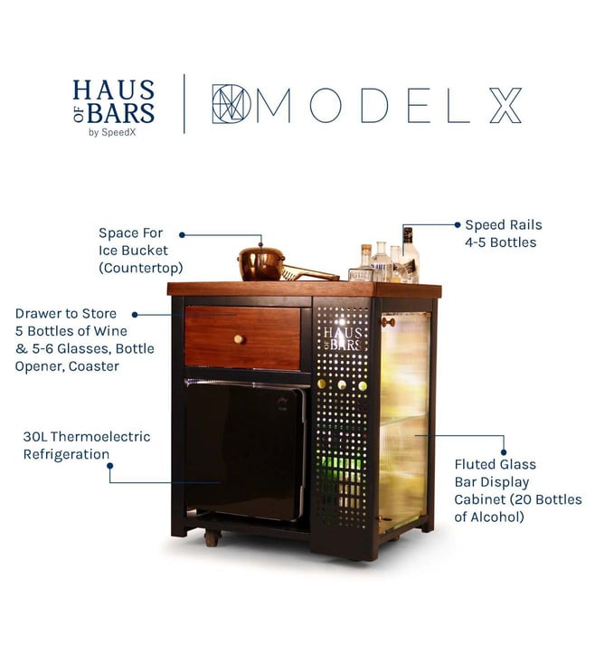 HAUS OF BARS by SpeedX ModelX Home Bar Built In 30L Fridge with Wooden ...