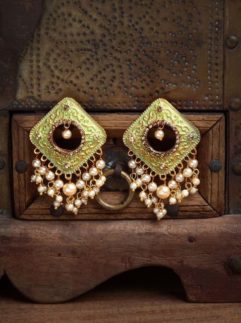 Buy Panash Gold Plated Green Square Shaped Drop Earrings Online At Best Price Tata CLiQ