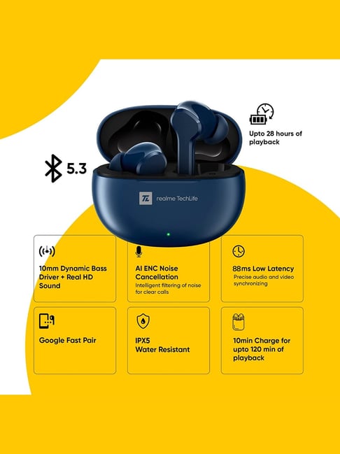 Buy realme TechLife Buds T100 In Ear Bluetooth Earbuds (Blue) Online At ...