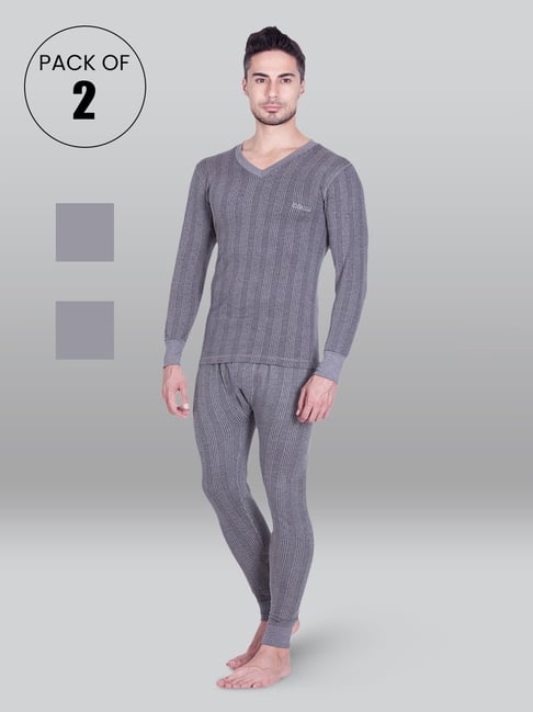 LUX Inferno Charcoal Skinny Fit Striped Thermal Set Pack of 2