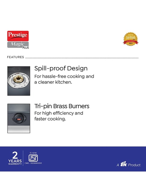 Buy Prestige Magic Plus GTMP-02 Black Gas Stove With 2 Brass Burner at ...