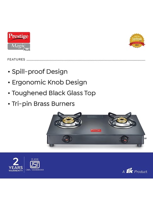 Buy Prestige Magic Plus GTMP-02 Black Gas Stove With 2 Brass Burner at ...