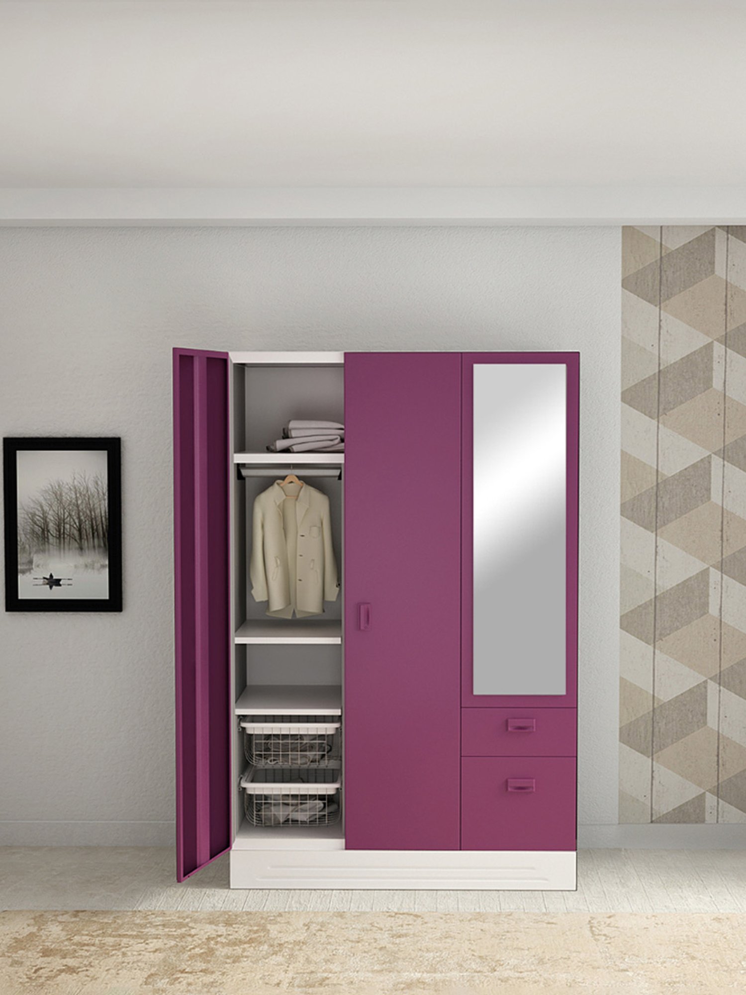 Buy Godrej Interio Blend 3 Door Almirah Purple 1 Locker 3 Drawers at Best Price Tata CLiQ