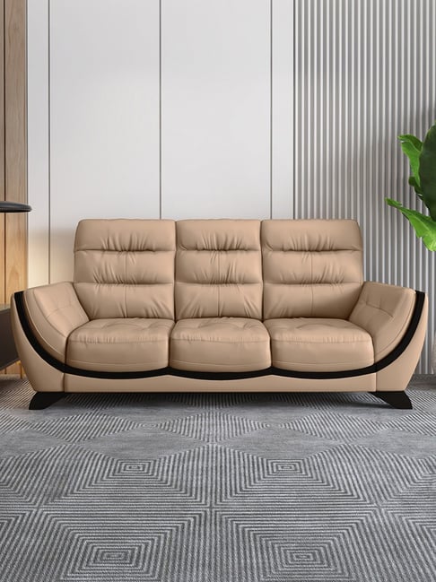 Buy Durian Davos Quilted Beige Premium Leatherette 3 Seater Sofa at Best Price Tata CLiQ