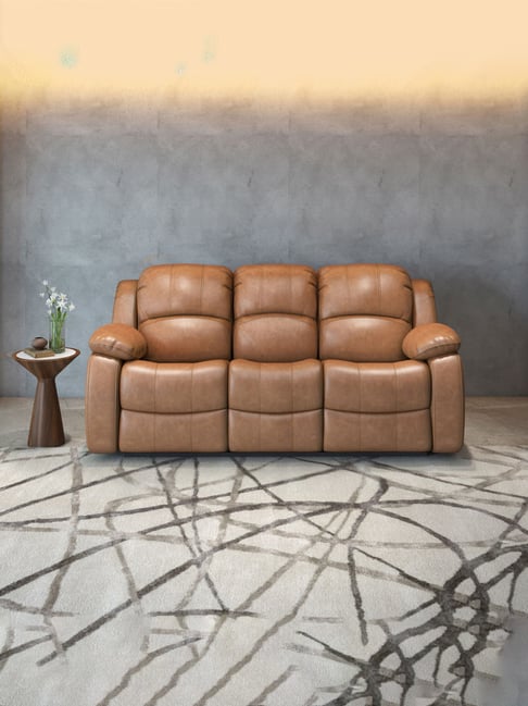 Buy Durian Marco Quilted Brown Nappa Aire Leather 3 Seater Sofa at Best ...