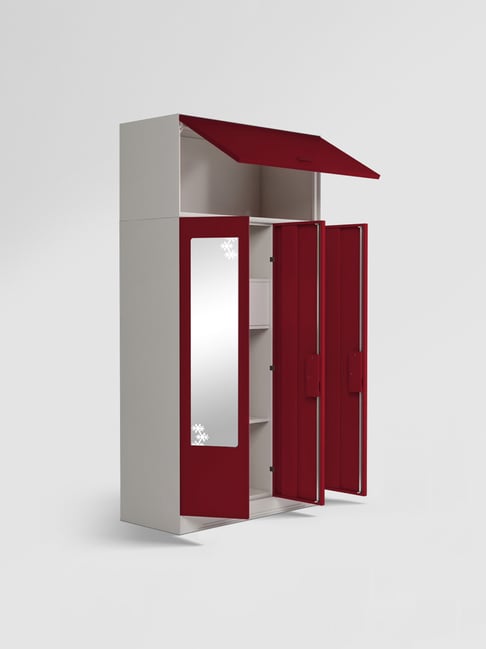 Godrej Interio Slimline 3 Door Steel Almirah Red 1 Year Warranty 1 Locker OHU