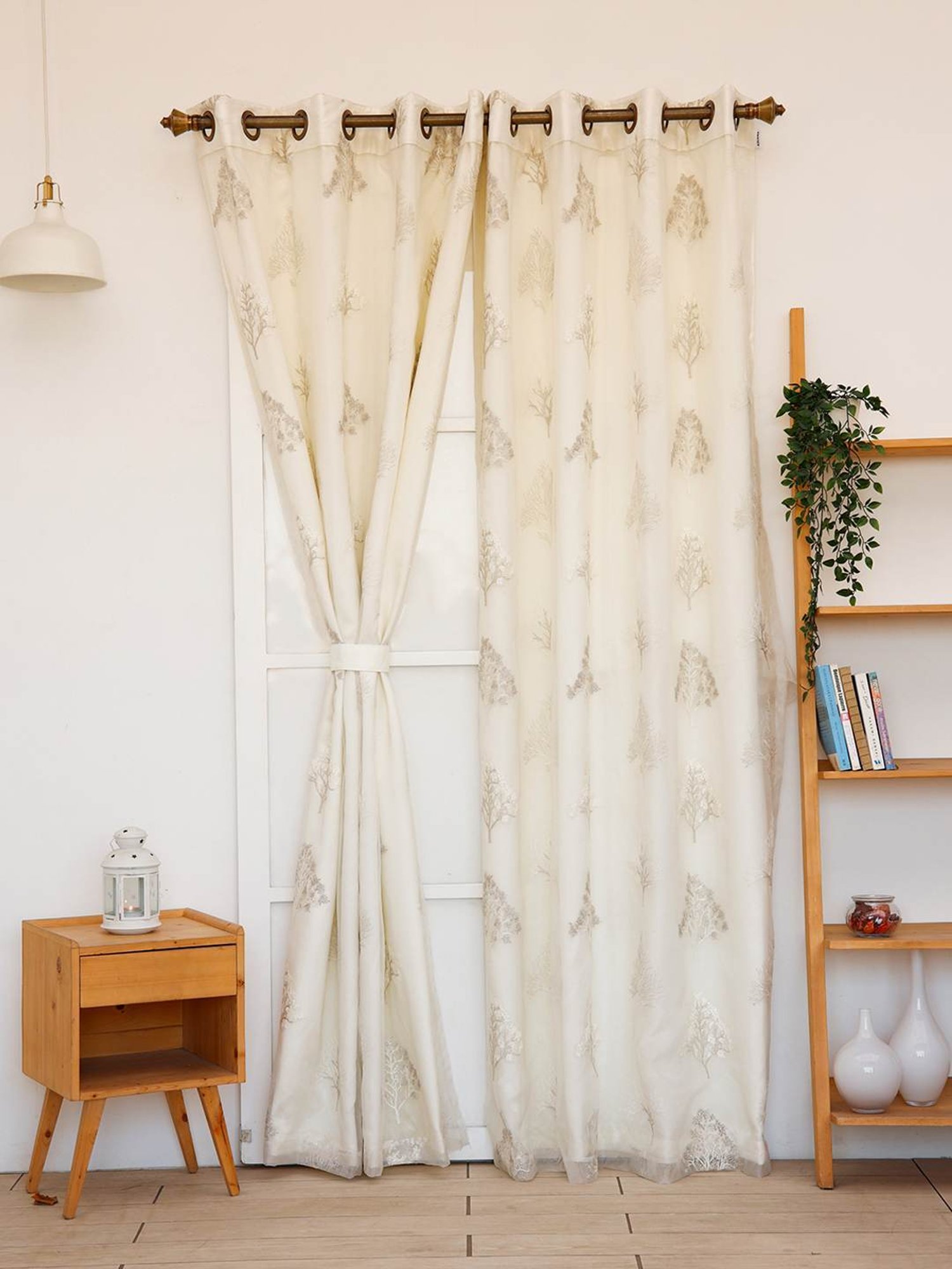 Ariana Embroidery Silver Polyester 9 ft Long Door Curtain