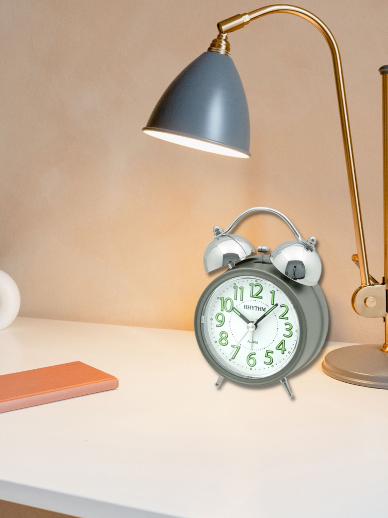 RHYTHM Grey Plastic Elegant Round Grey Light Silky Move Bell Alarm ...