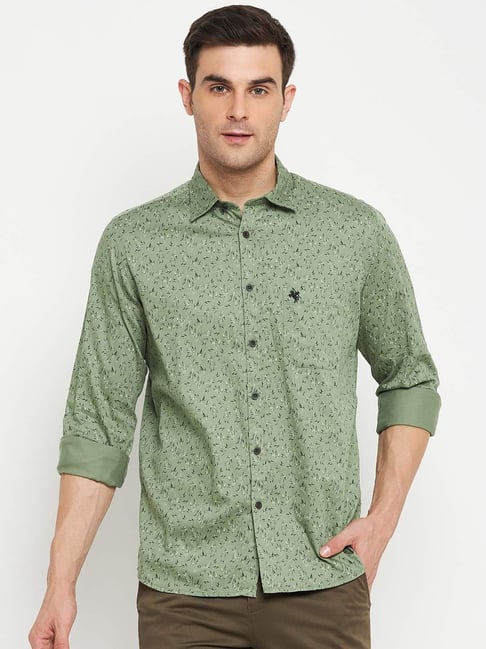 Cantabil Green Cotton Regular Fit Printed Shirt