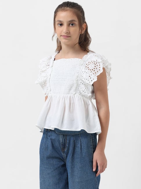 Buy VERO MODA GIRL White Self Design Top for Girls Clothing Online Tata CLiQ