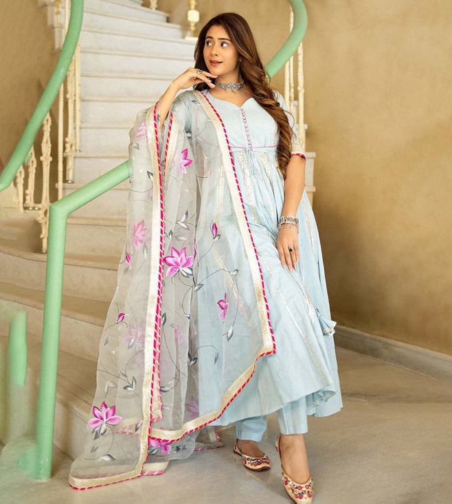 AACHHO Blue Ragini Hand Painted Suit Set