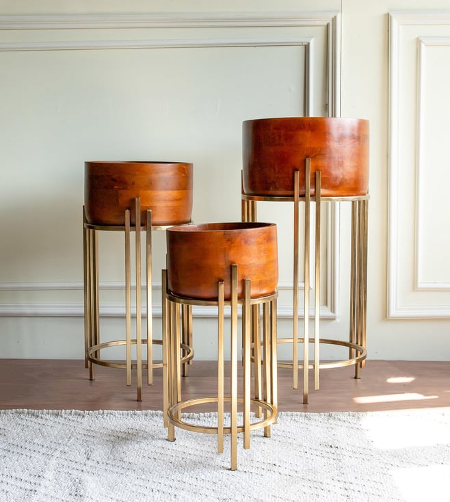 Buy Logam Dark Wood and Gold Massimo Planter Large for Home Online ...