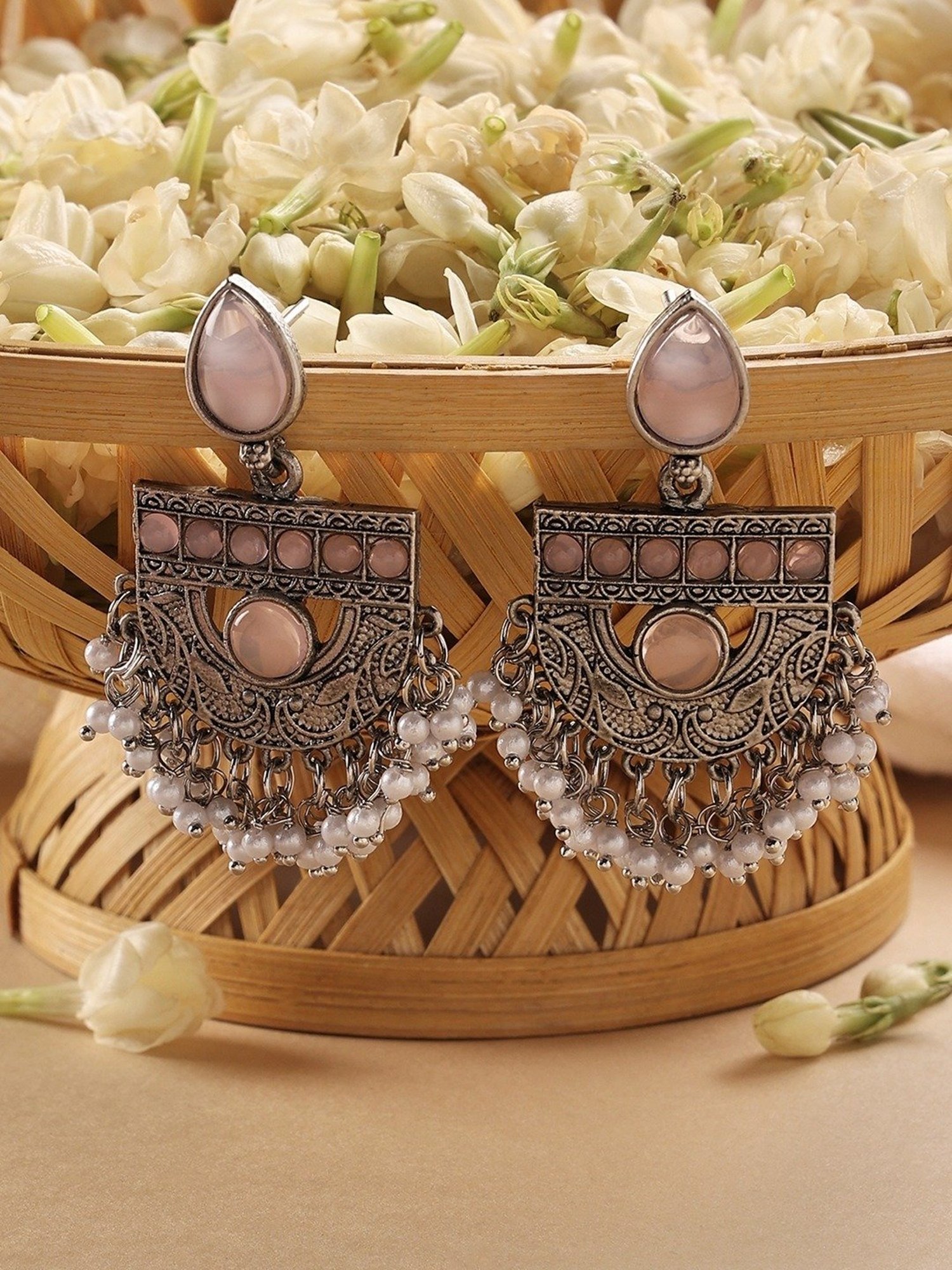 Buy Zaveri Pearls Pink Silver Stones Traditional Earring ZPFK16697 Online At Best Price Tata CLiQ