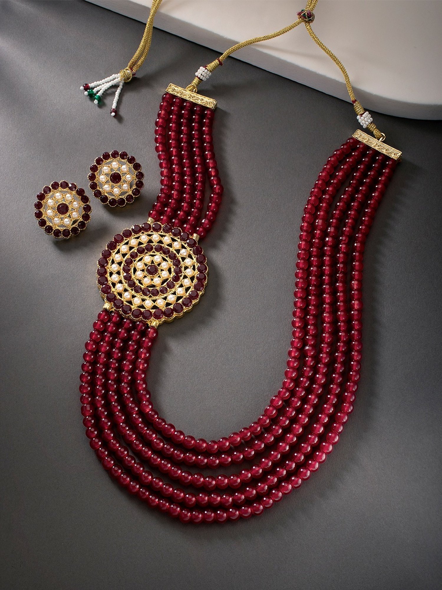 Buy Peora 5 Layer Maroon Beads Necklace Earrings Jewellery Set Online At Best Price Tata CLiQ