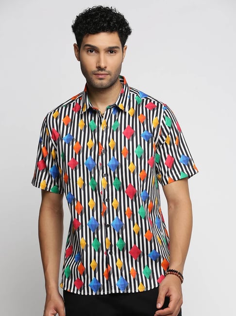 SHOWOFF Multicolored Cotton Slim Fit Striped Shirt
