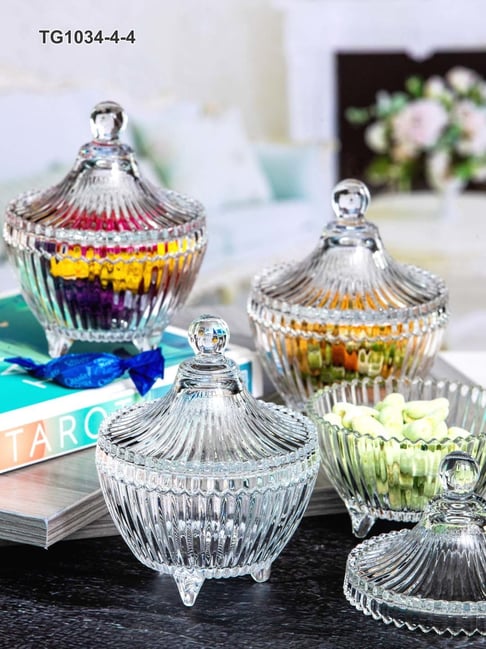 Buy Goodhomes Transparent Glass Candy Bowl With Lid Set of 4 at Best Price Tata CLiQ