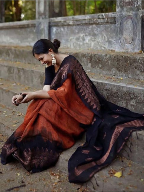 Women's Clothing Rust & Black Sarees and Lehenga Sets for Ethnic Wear ...