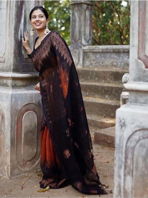 Women's Clothing Satrani Ethnic Wear Rust & Black Sarees and Lehenga Sets
