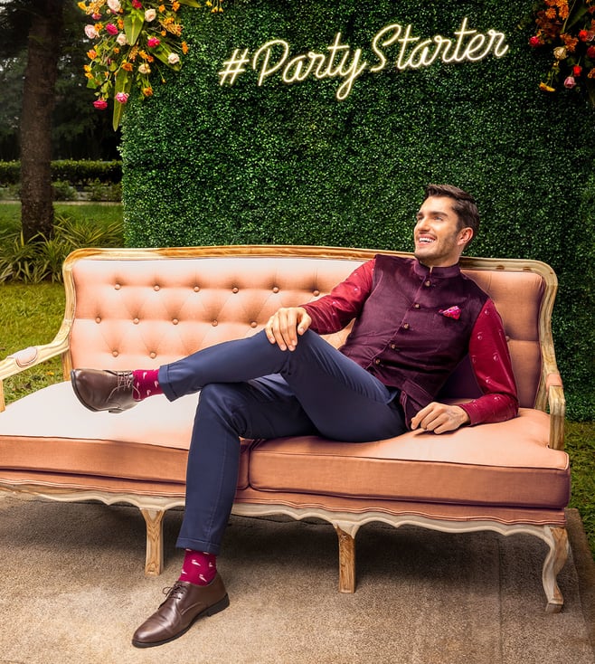 Simon Carter London Purple Self Slim Fit Nehru Jacket