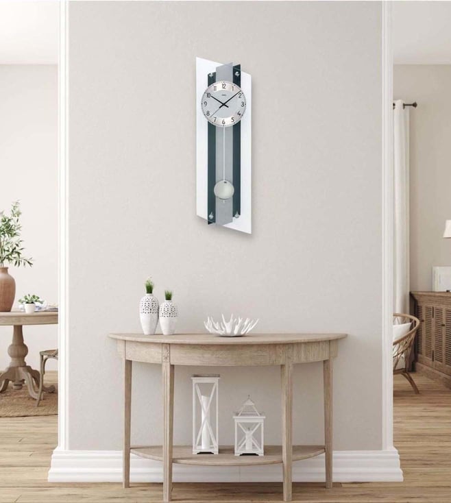 Buy AMS Clocks Black & White Medium Analog Pendulum Wall Clock Online ...