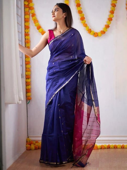 Pink saree with blue blouse store