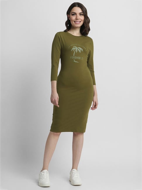 Forever 21 Olive Graphic Print Bodycon Dress
