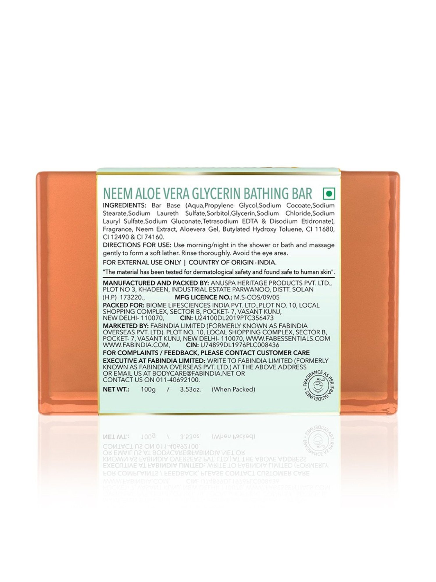 Fabessentials Neem Aloe Vera Glycerin Bathing Bar - 100 gm