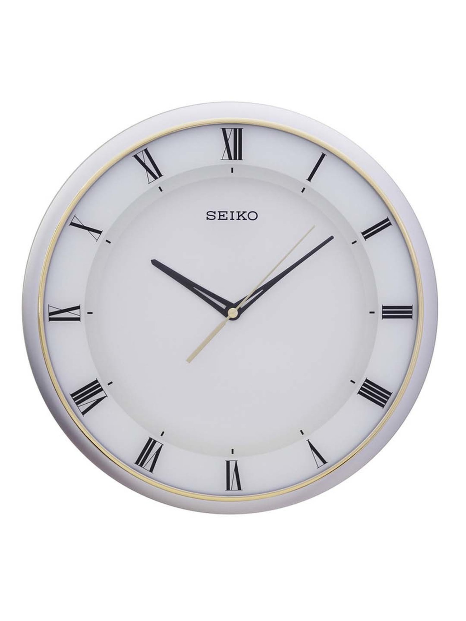 SEIKO Silver Plastic Traditional Round Metallic Dial Analog Wall Clock