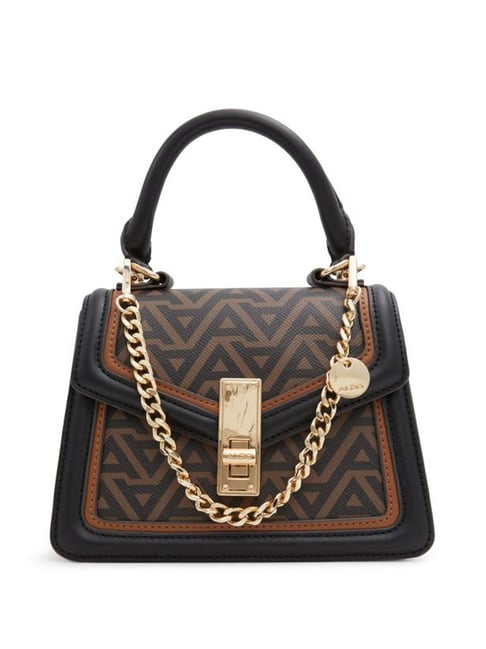 Aldo Emaline Brown Synthetic Printed Satchel Handbag
