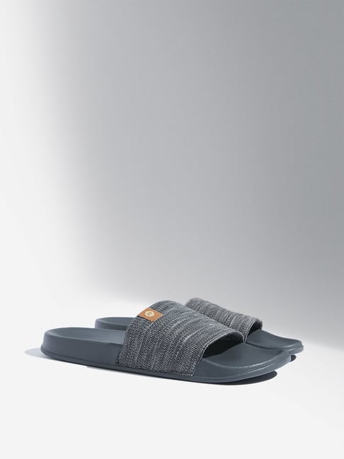 Buy SOLEPLAY by Westside Grey Knit-Textured Pool Slides for Online ...