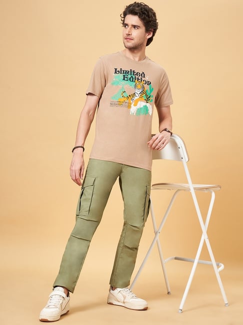 Urban Ranger by Pantaloons Green Olive Cotton Regular Fit Cargos