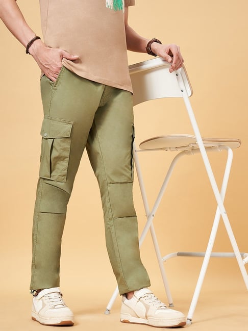 Urban Ranger by Pantaloons Green Olive Cotton Regular Fit Cargos