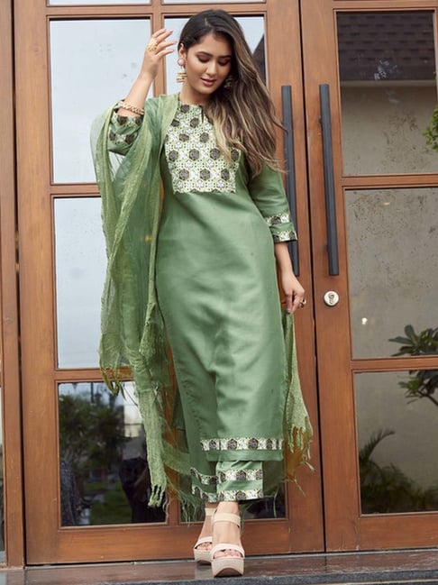 Women's Clothing Skylee Ethnic Wear Green Suits