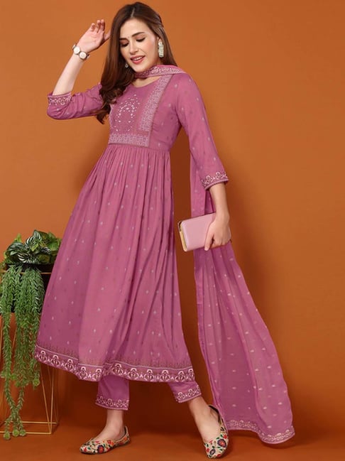 Women's Clothing Skylee Ethnic Wear Pink Suits with Regular Fit